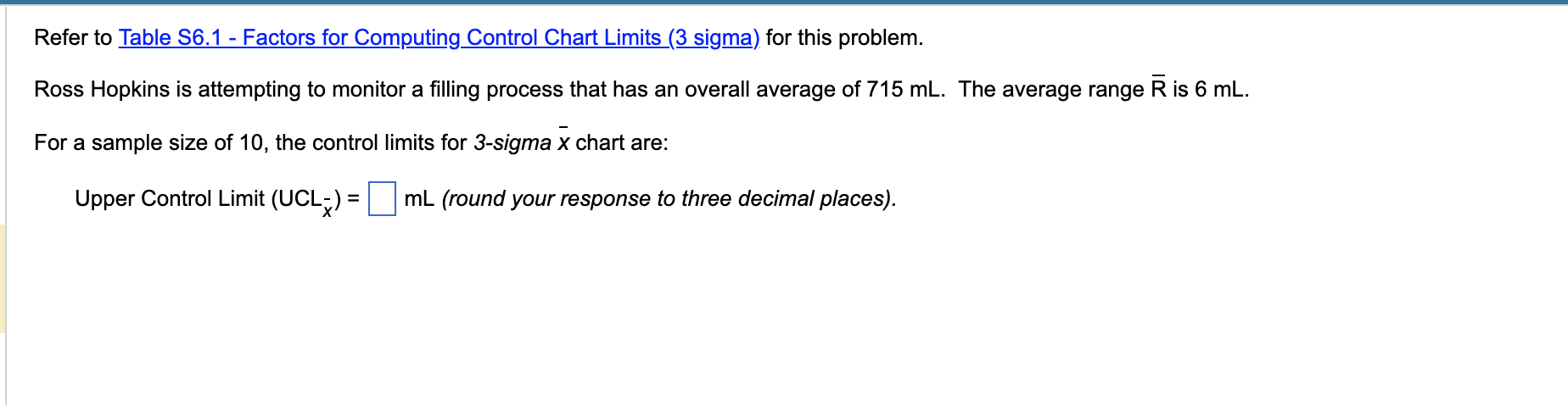 Solved Refer to Table S6.1 - Factors for Computing Control | Chegg.com