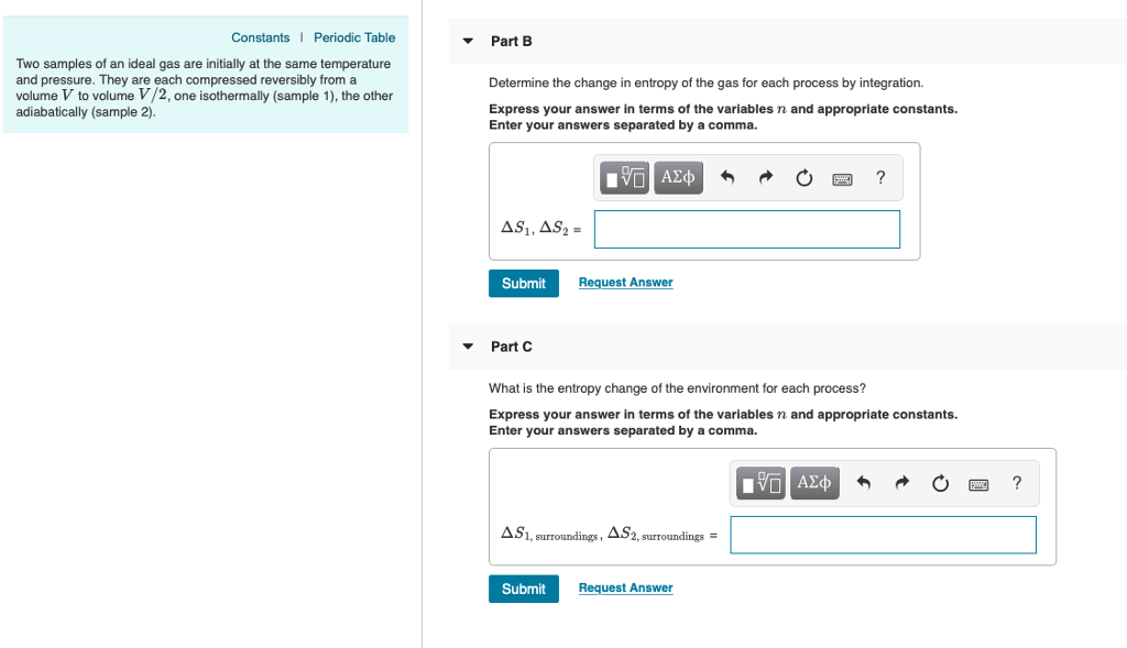 Solved Constants Periodic Table Two samples of an ideal gas | Chegg.com