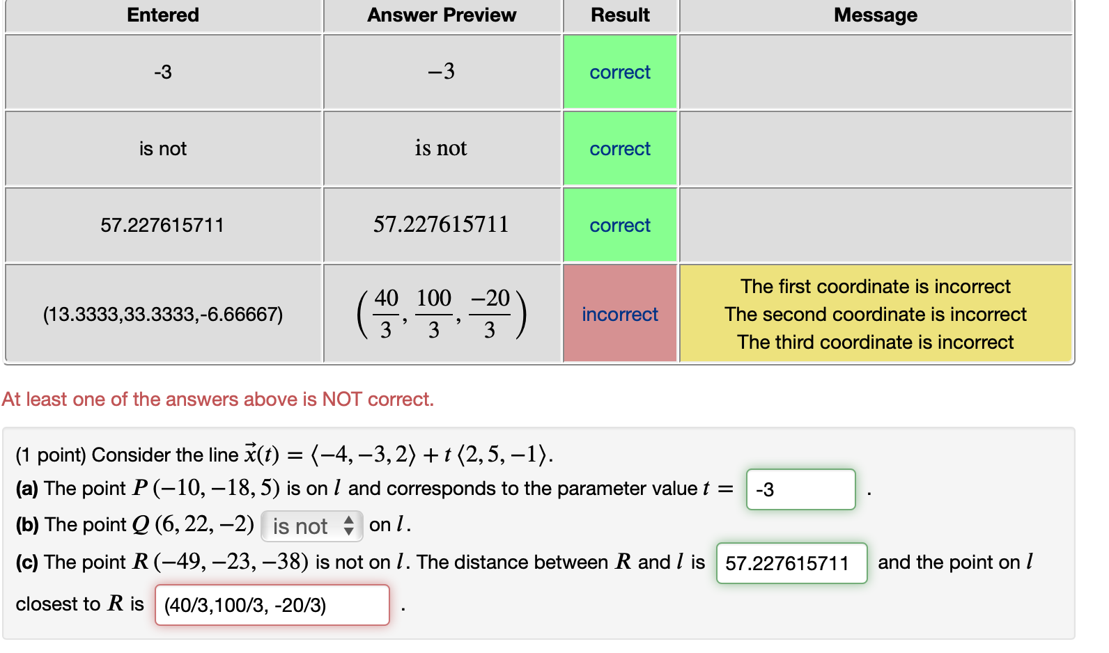 Solved Entered Answer Preview Result Message -3 -3 correct | Chegg.com