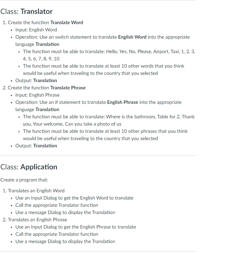 Solved Class: Translator 1. Create the function Translate | Chegg.com
