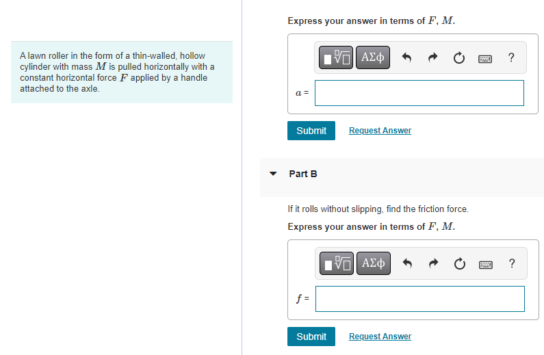 Solved A lawn roller in the form of a thin-walled, hollow | Chegg.com
