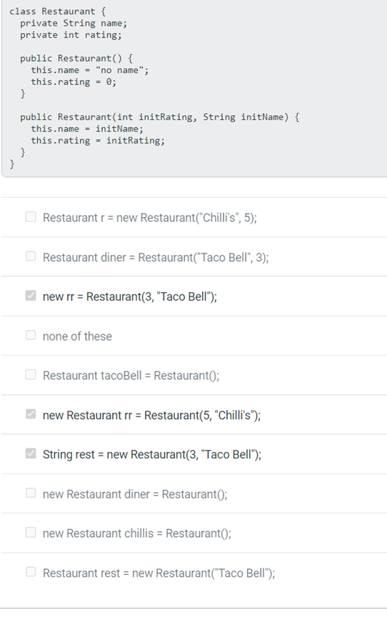 Solved Restaurant chilis = new Restaurant("Chili's"); String | Chegg.com
