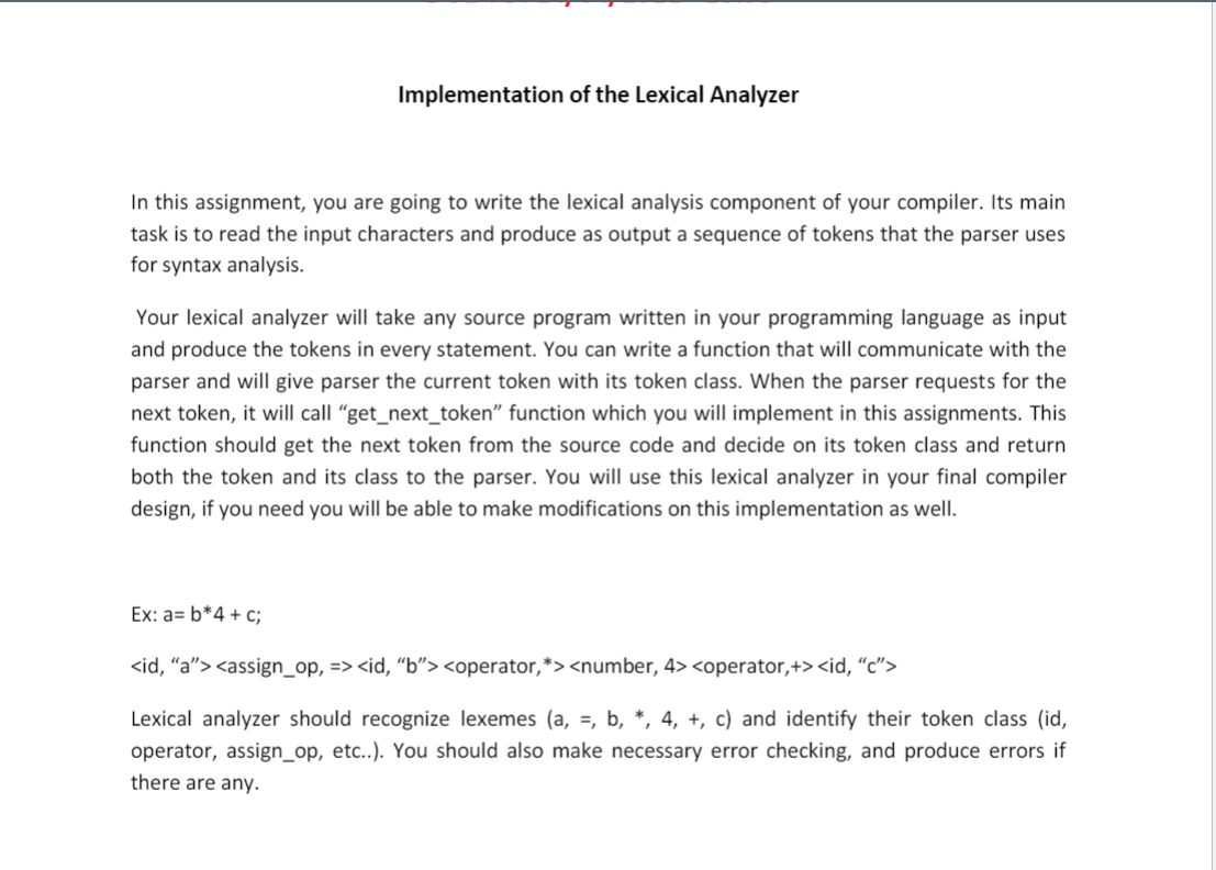 Implementation of the Lexical Analyzer In this | Chegg.com