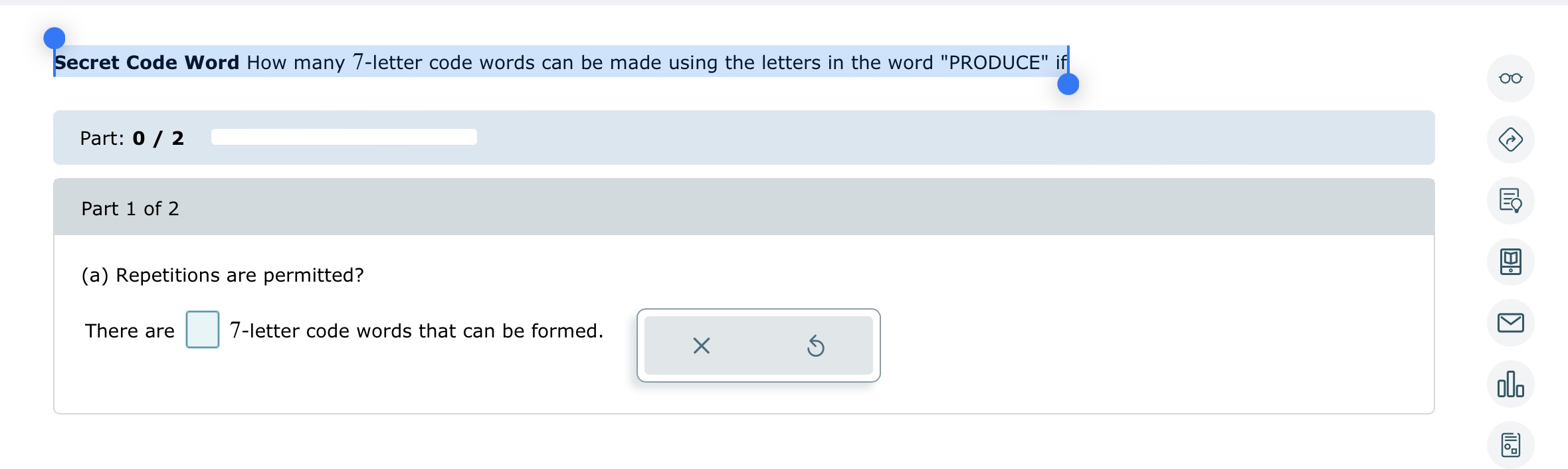 Solved Secret Code Word How many 7-letter code words can be | Chegg.com