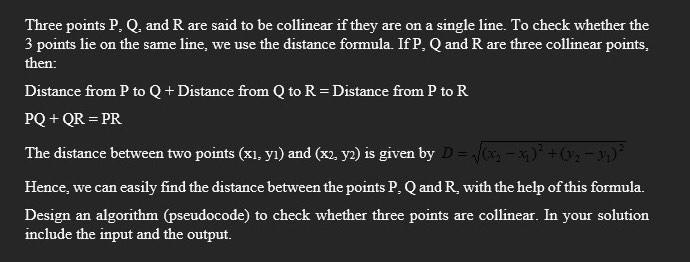 Solved Three points P, Q, and are said to be collinear if | Chegg.com