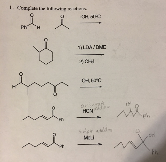 Solved Complete the following reactions. | Chegg.com