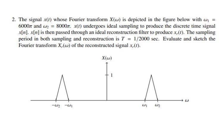 Solved 2. The signal x(t) whose Fourier transform X(W) is | Chegg.com