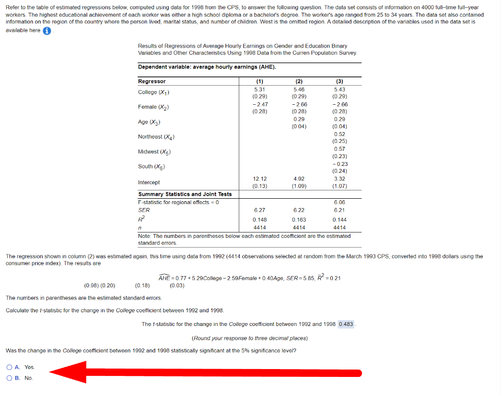 Solved Refer to the table of estimated regressions below, | Chegg.com