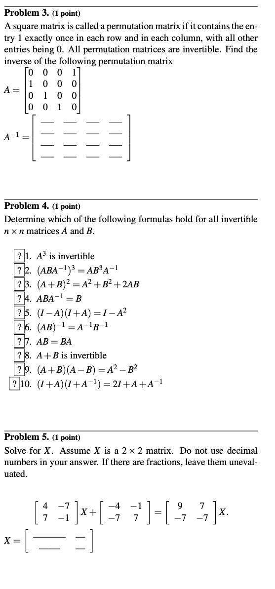 Solved Problem 3 . (1 point) A square matrix is called a | Chegg.com