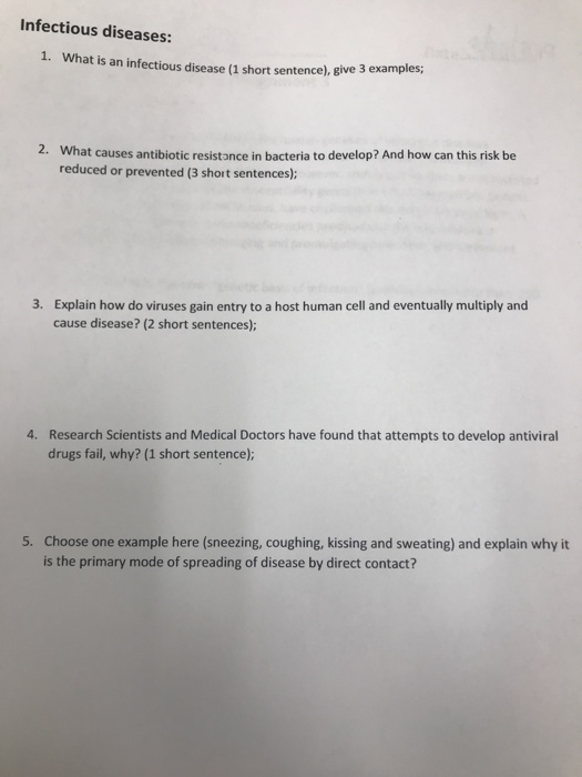 Solved Infectious diseases: 1. What i s an infectious | Chegg.com