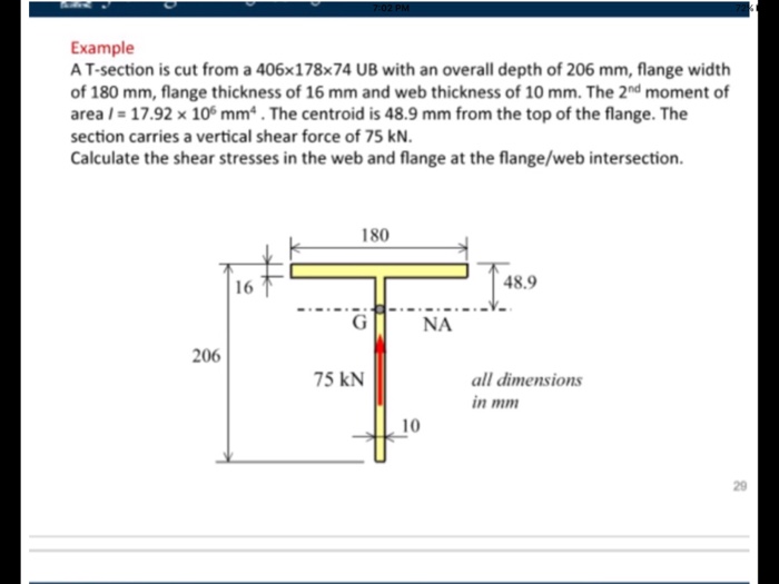 Solved Example A T-section is cut from a 406x178x74 UB with | Chegg.com