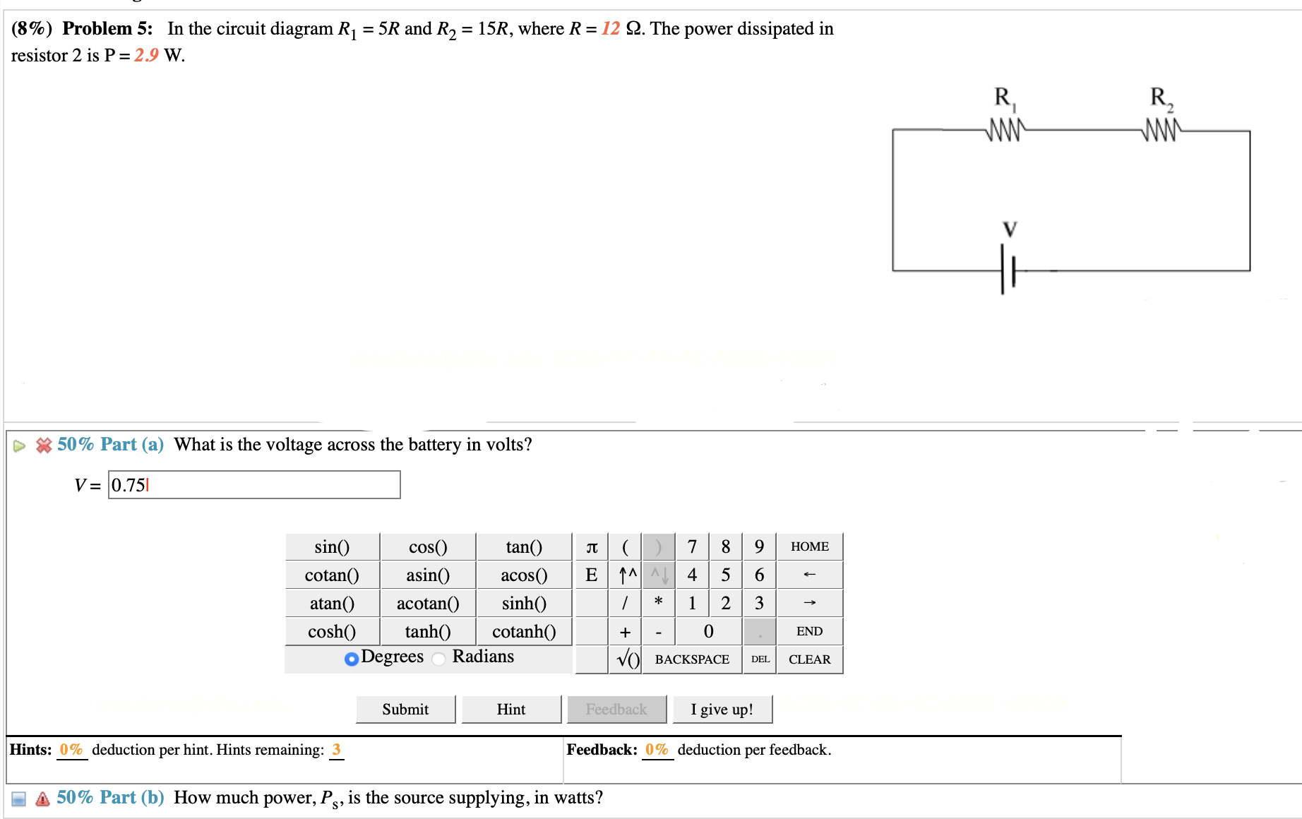 Solved (8%) ﻿Problem 5: In the circuit diagram R1=5R ﻿and | Chegg.com