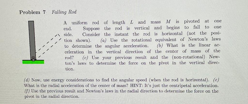 Solved Problem 7 Falling Rod one A uniform rod of length | Chegg.com