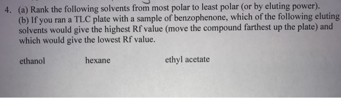 Solved (a) Rank the following solvents from most polar to | Chegg.com