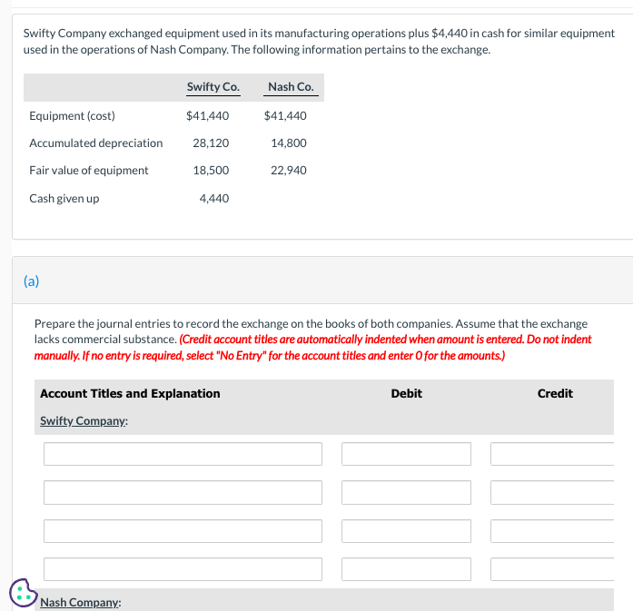 Solved Swifty Company exchanged equipment used in its | Chegg.com