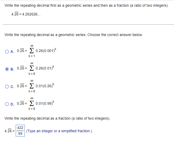 Solved Write the repeating decimal first as a geometric | Chegg.com
