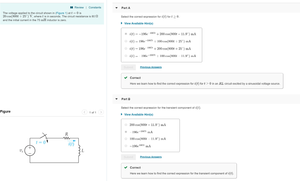 Solved Review Constants Part A The voltage applied to the | Chegg.com