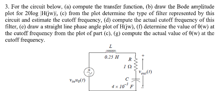 Solved 3. For the circuit below, (a) compute the transfer | Chegg.com