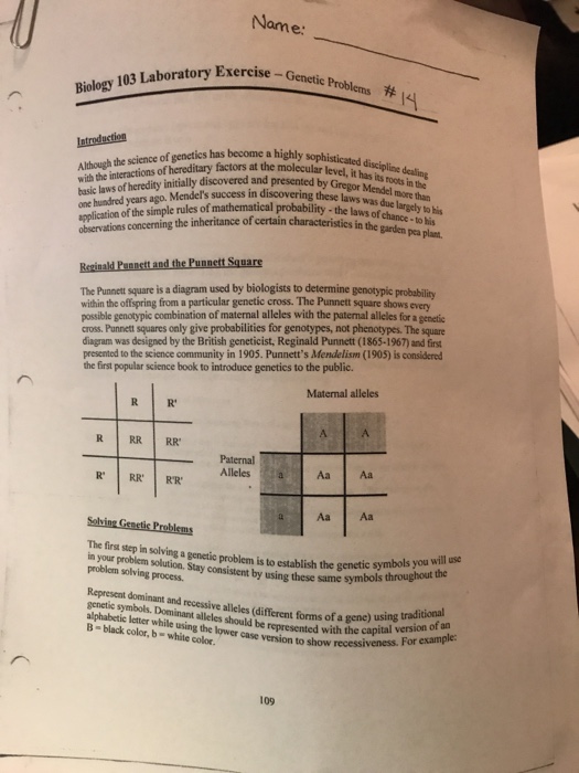 Solved Name: Biology 103 Laboratory Exercise- latroduction | Chegg.com