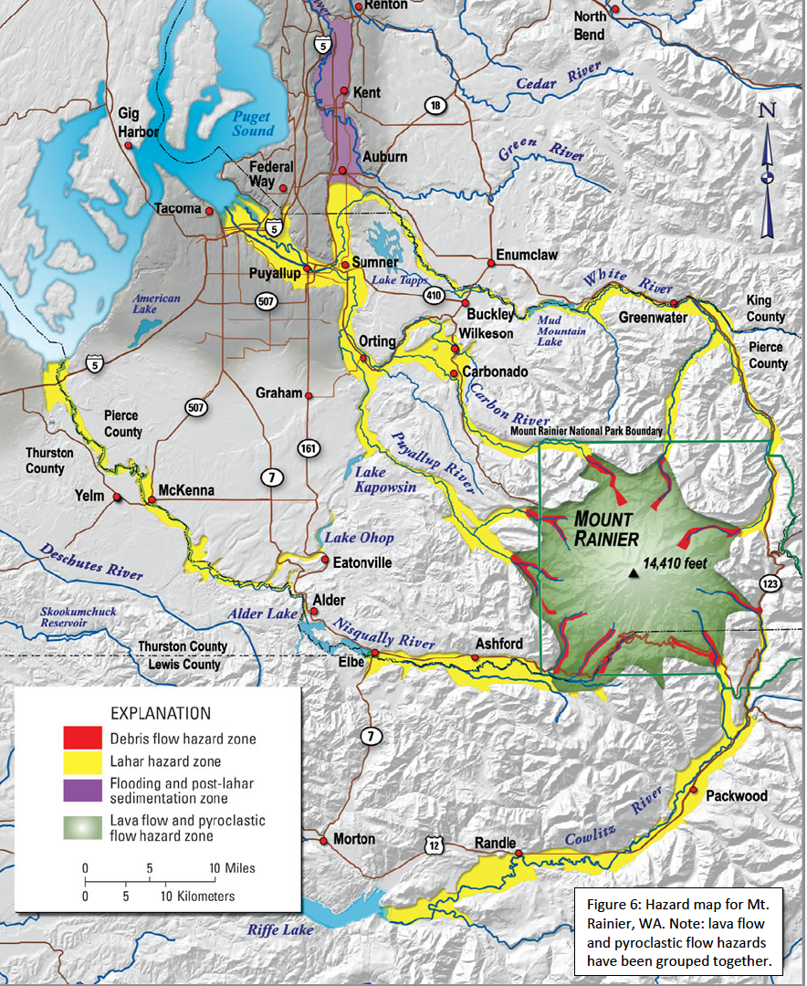 Solved Figure 6 is a hazard map for Mt. Rainier volcano, | Chegg.com