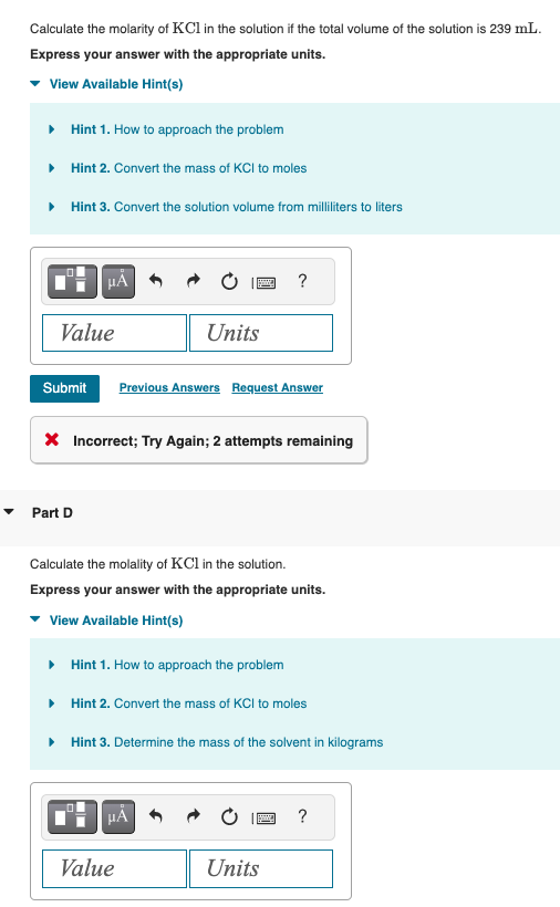 Calculate the molarity of KCl in the solution if the | Chegg.com