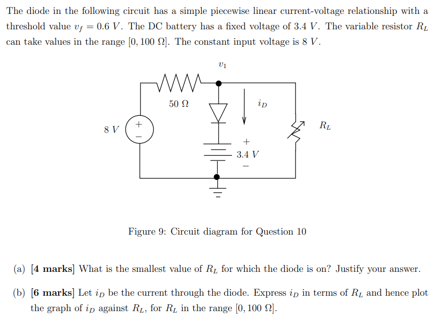 Solved The diode in the following circuit has a simple | Chegg.com