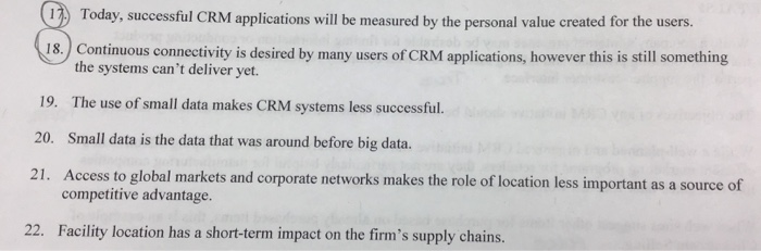 Solved 1 Today, successful CRM applications will be measured | Chegg.com