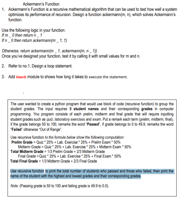 Solved Ackermanns Function 1 Ackermanns Function Is A