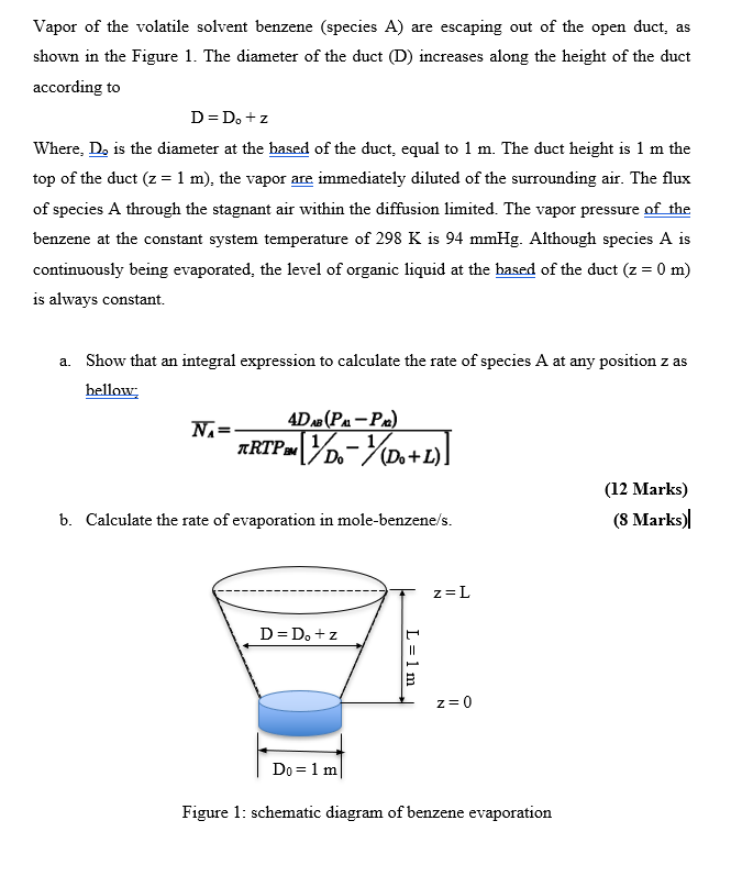 Solved Vapor of the volatile solvent benzene (species A) are | Chegg.com