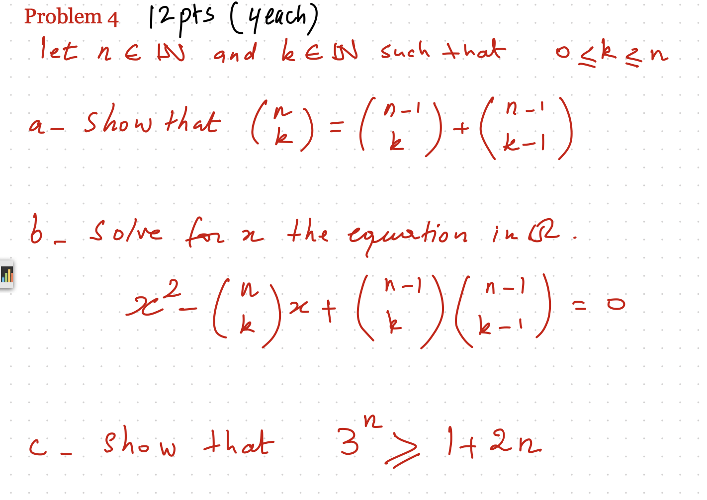 Solved Problem 4 12 pts (4 each) let n∈N and k∈N such that | Chegg.com