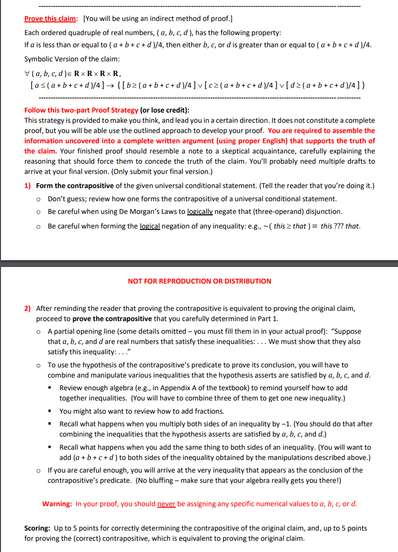 Prove this claim: [You will be using an indirect | Chegg.com