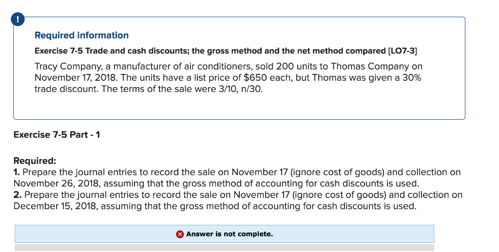 Solved Required information Exercise 7-5 Trade and cash | Chegg.com