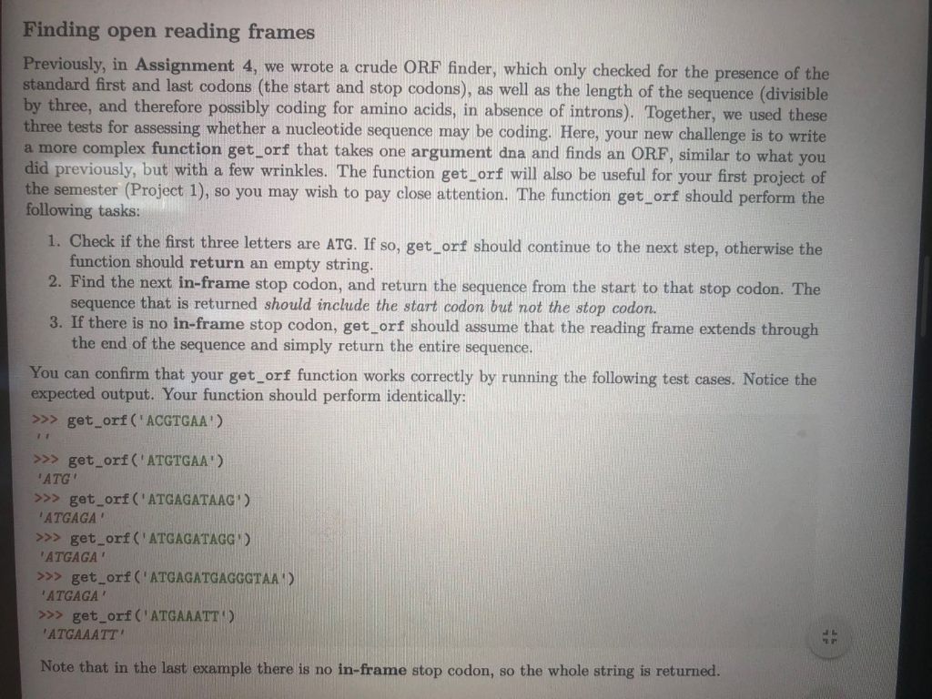 Finding open reading frames Previously, in Assignment | Chegg.com