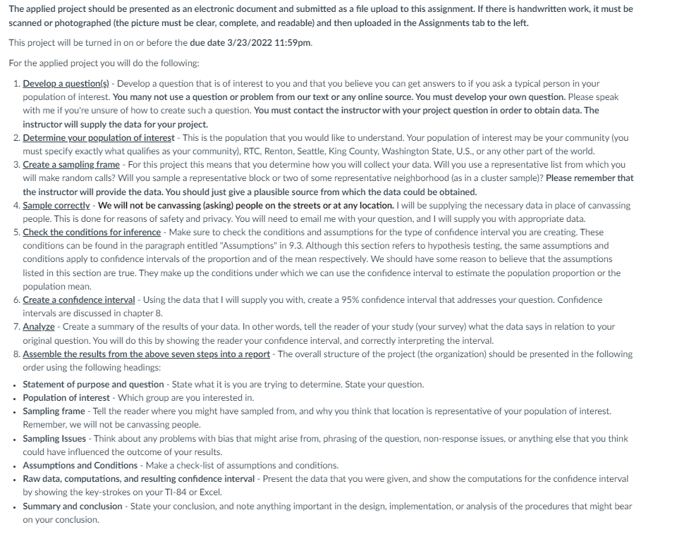 The applied project should be presented as an | Chegg.com