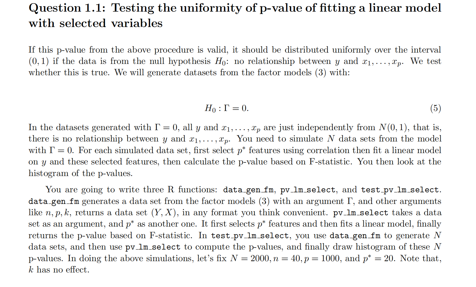 Question 1.1: Testing the uniformity of p-value of | Chegg.com