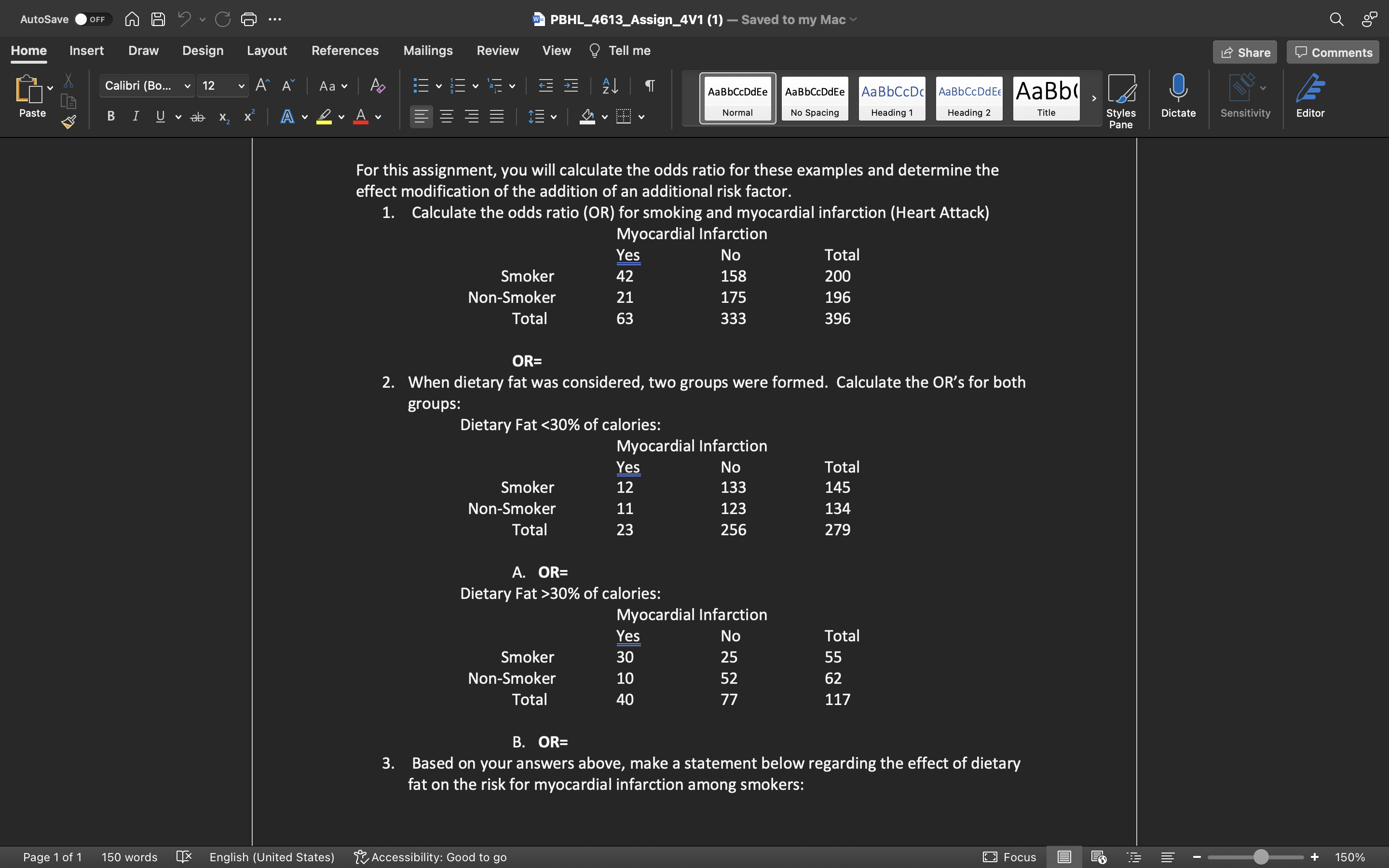 For this assignment, you will calculate the odds | Chegg.com