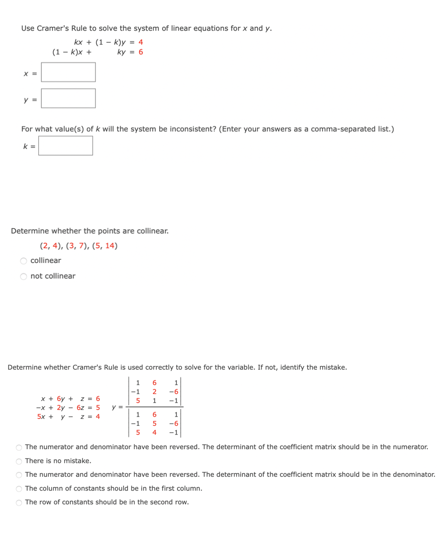Solved Use Cramer's Rule to solve the system of linear | Chegg.com