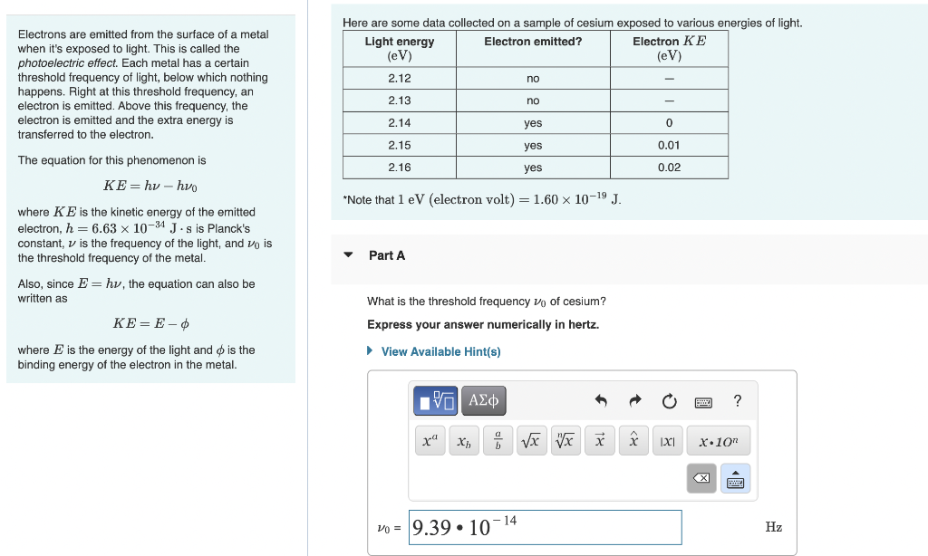 Solved Electrons are emitted from the surface of a metal | Chegg.com