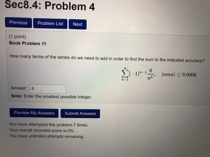 Solved Sec8.4: Problem 4 Previous Problem ListNext (1 point) | Chegg.com