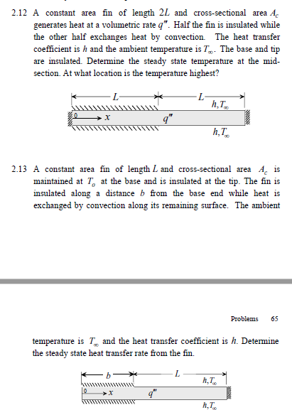 Solved 2.12 A constant area fin of length 2L and | Chegg.com