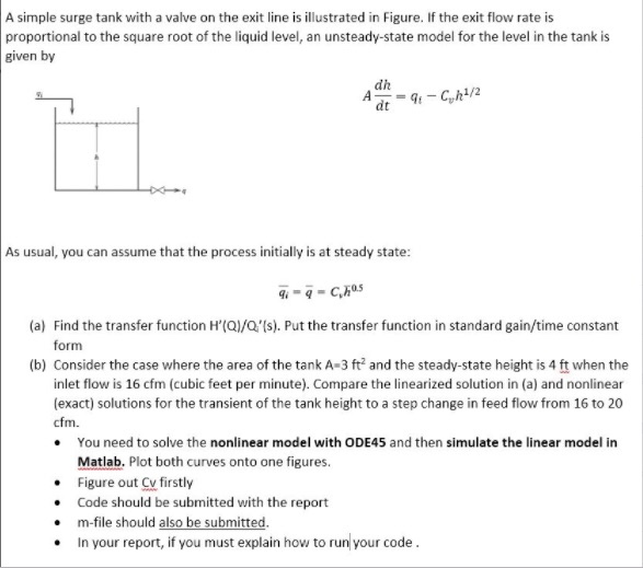 Solved A simple surge tank with a valve on the exit line is | Chegg.com