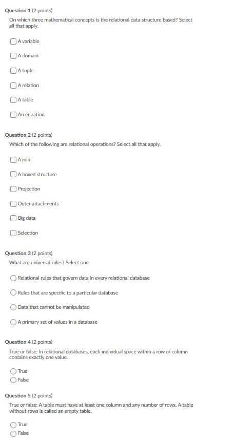 Solved Question 1 (2 points) On which three mathematical | Chegg.com