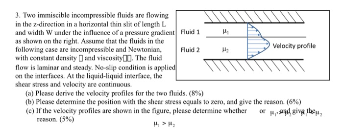 Solved 3. Two immiscible incompressible fluids are flowing | Chegg.com