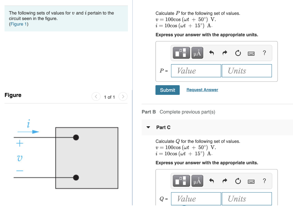 Solved The following sets of values for v and i pertain to | Chegg.com