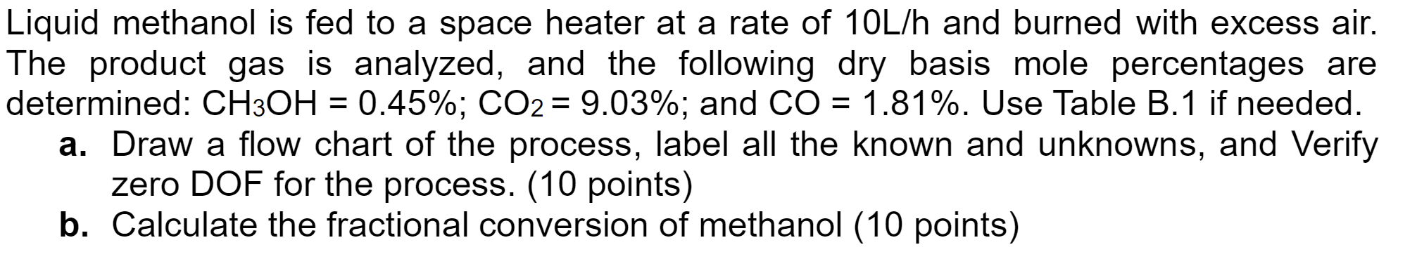 Solved Liquid methanol is fed to a space heater at a rate of | Chegg.com