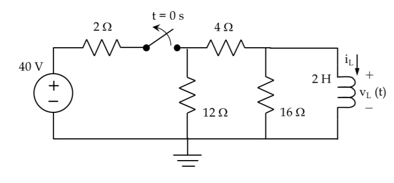 Solved t 0s 2Ω 4Ω Μ. Μ- 40 V 2Η VL (t) 12Ω 16 Ω | Chegg.com
