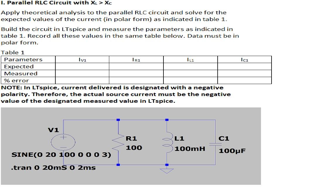 Solved 1. Parallel RLC Circuit with XL > Xc Apply | Chegg.com