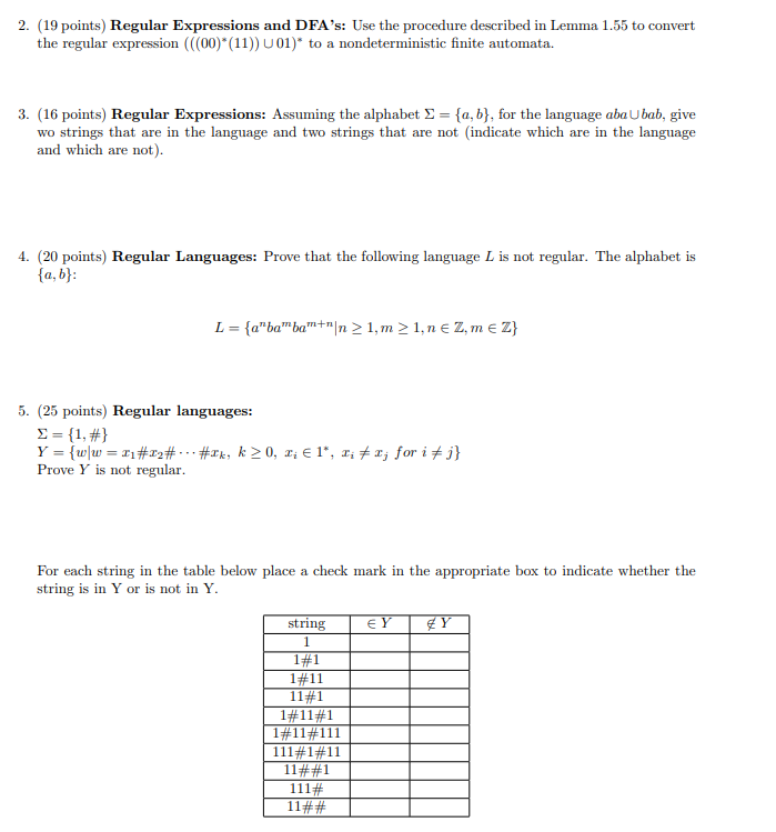 Solved 1. (20 points) Regular Expressions and DFA's and | Chegg.com