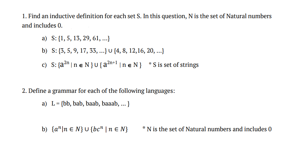 Solved 1. Find an inductive definition for each set S. In | Chegg.com