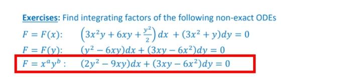 Solved Exercises: Find integrating factors of the following | Chegg.com